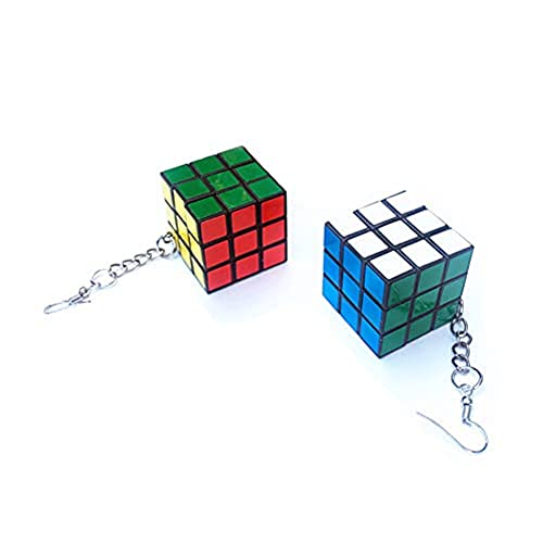 ANXIN Mini Simulation Colorful Real Magic Cube Dangle Earrings Necklace Puzzle Cube Creative Cartoon Funny Earrings for Women Girls (Colorful Real Magic Cube Earrings)