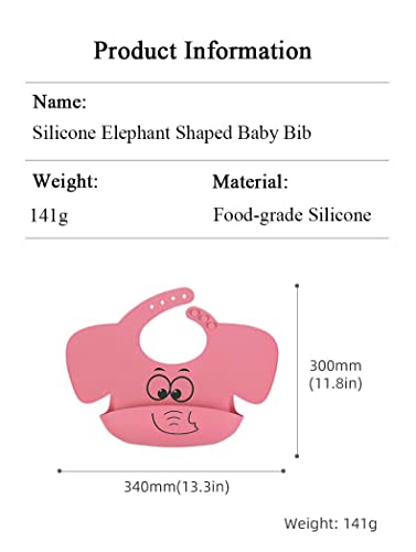 Elephant Silicone Bibs for Babies(2-Pack) Waterproof Bibs,Silicone Bibs with Food Catcher,Baby Bibs for Boy,Baby Girl Bibs (pink)