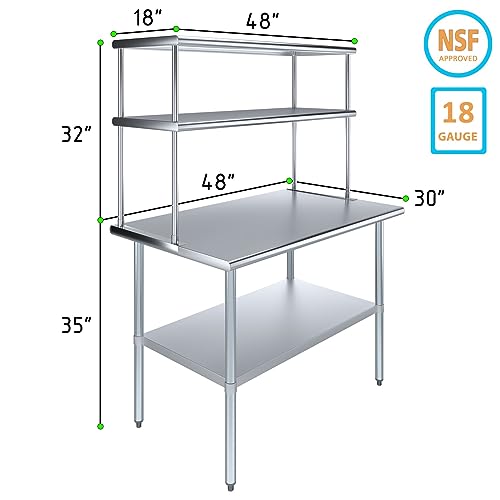 KPS Commercial Stainless Steel Work Prep Table 30 x 48 with Double Overshelf 12 x 48 - NSF