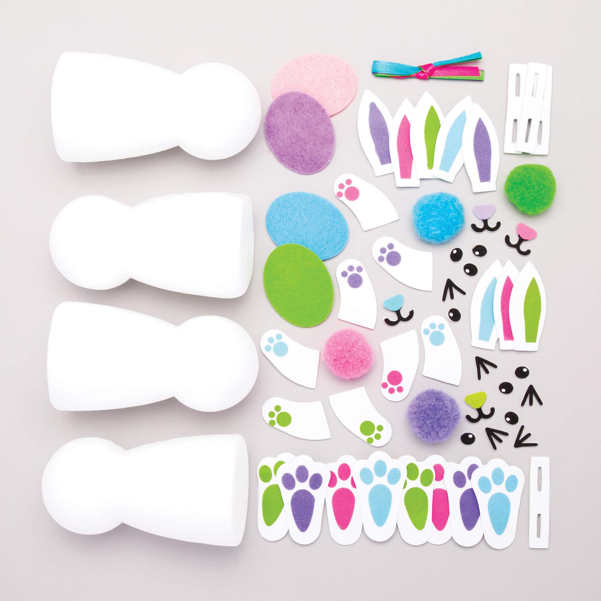 Baker Ross AT413 Build A Bunny Kits - Pack of 4, Creative Easter Art and Craft Supplies for Kids to Make and Decorate