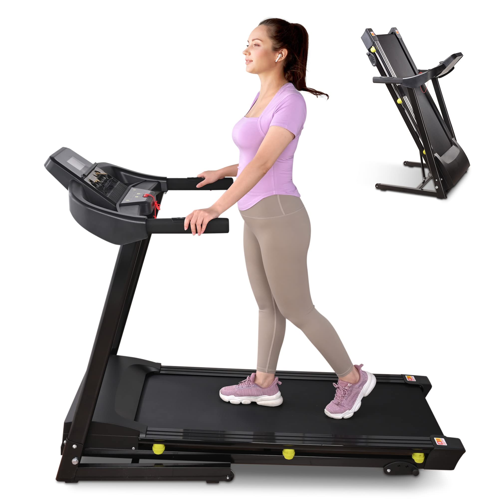 AW Folding Electric 3.0 HP Treadmill Walking Jogging Running Portable Exercise Fitness Machine Cardio for Home Office Gym Exercise Apartment/Basement Workout, Black