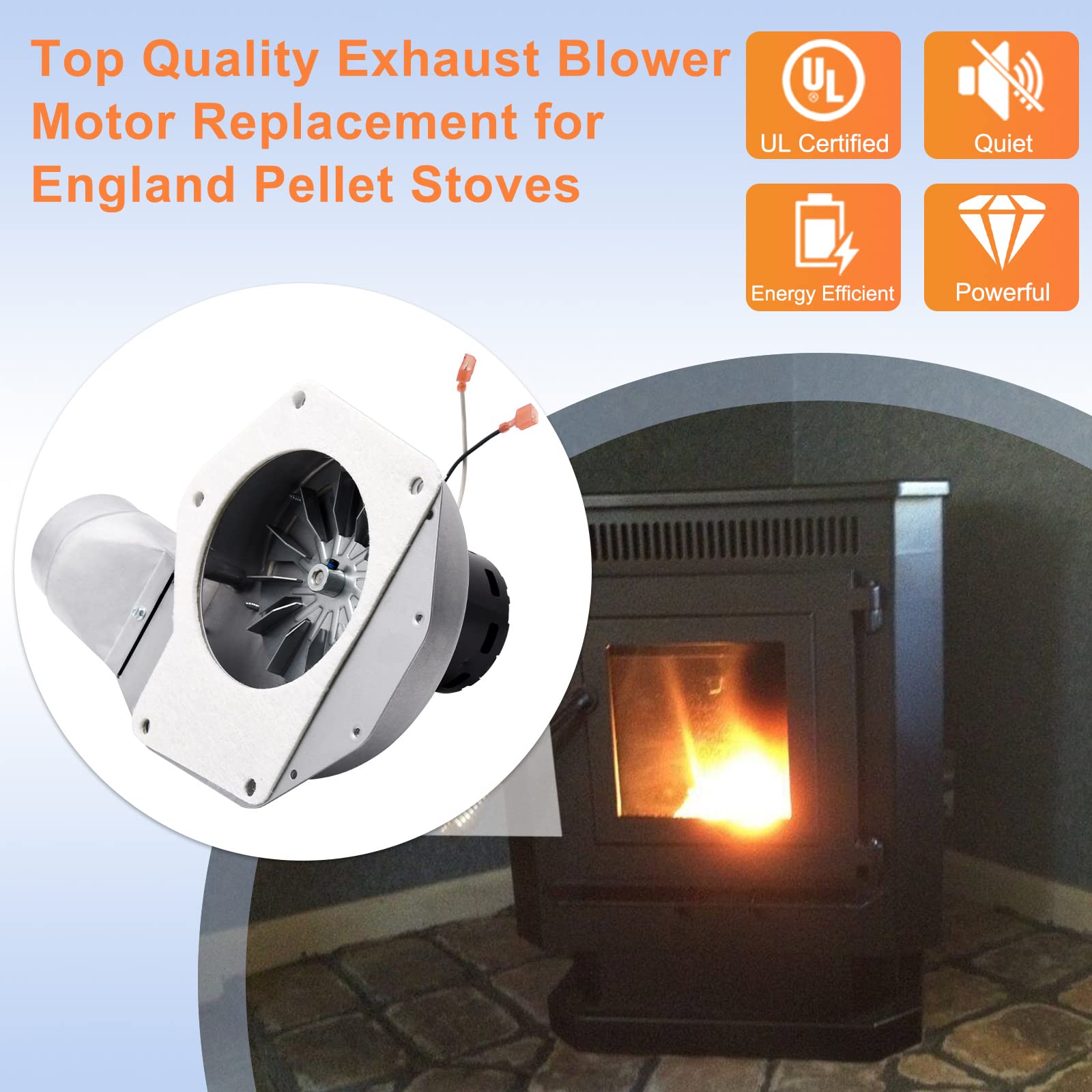 Criditpid Replacement PU-076002B Combustion Exhaust Blower Fan for Englander 25-PDVC, 55-SHP10, 25-PDV Pellet Stoves, With Housing & Gasket.