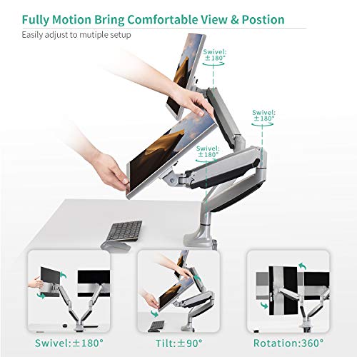 EleTab Dual Monitor Mount Stand Full Motion Swivel Gas Spring LCD Arm Fits for 2 Computer Screens 13 to 32 inches - Each Arm Holds up to 19.8 lbs