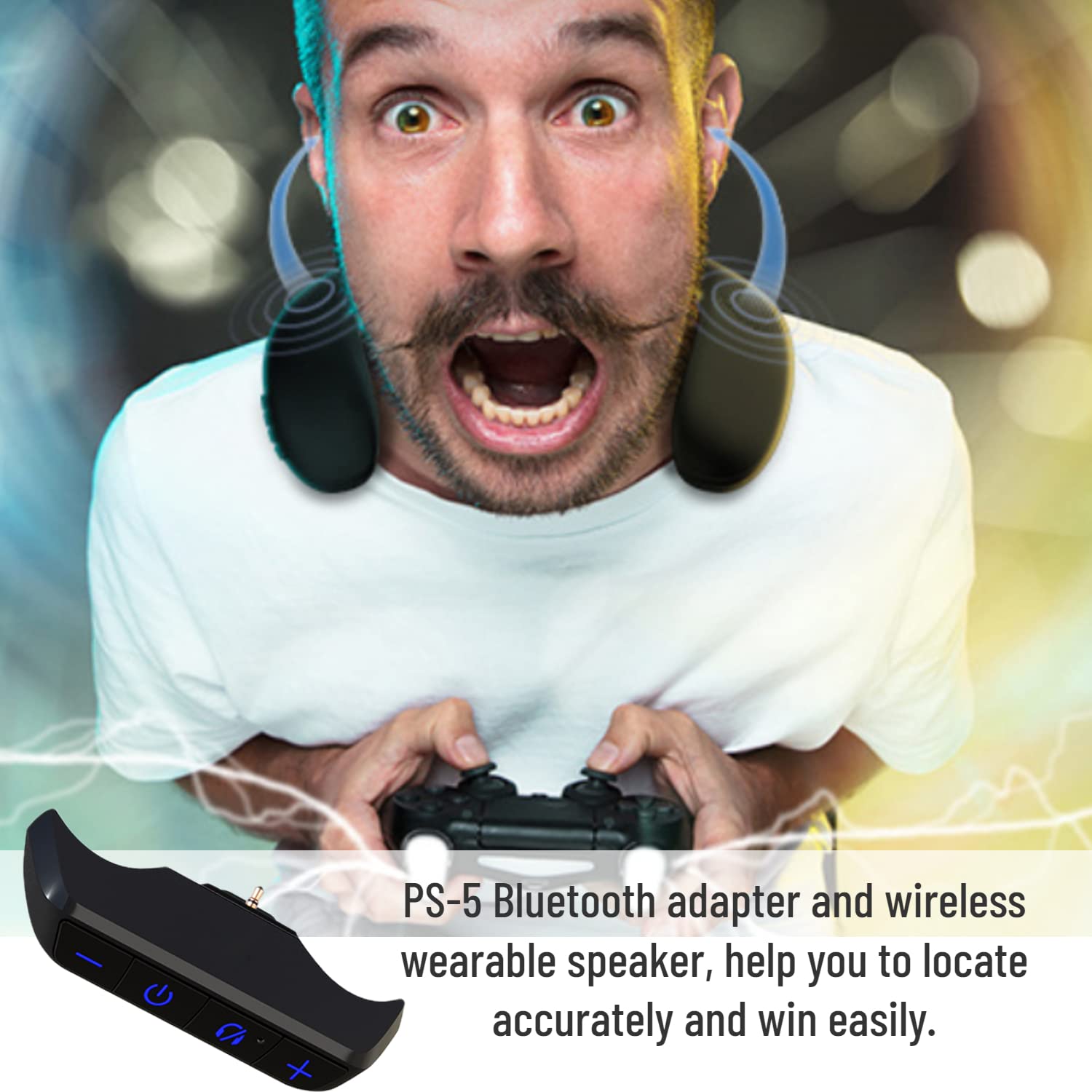 arVin Wireless Audio Transmitter & Neck Wearable Speaker, BT5.1, Compatible with PS5, Supports FM Radio, MicroSD Card