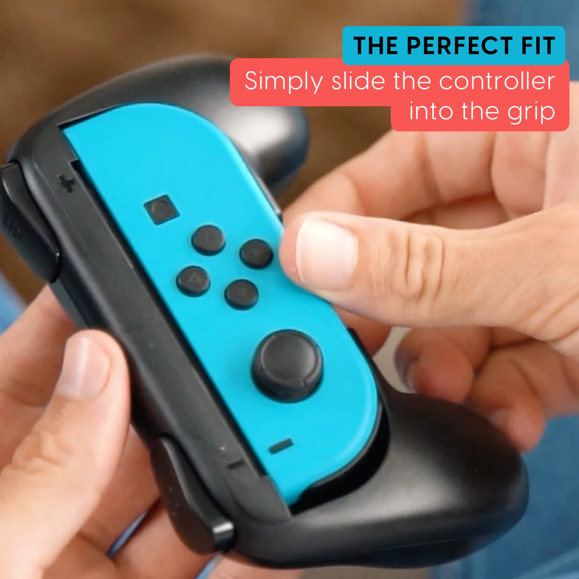 TALK WORKS Nintendo Switch + Switch OLED Joy-Con Controller Grips 4-Pack - Secure Joy-Con Grip, Extended Trigger Buttons, Ergonomic Design for Comfort Hold, Secure Fit for Joy-Con Controllers - Black