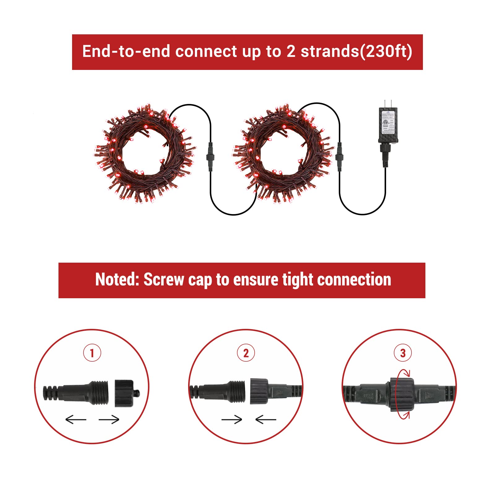 Joomer Christmas Lights 100FT 300 LED String Lights with 8 Modes Timer Connectable Waterproof Plug-In Fairy Lights for Home, Garden, Party, Holiday, Tree, Christmas Decorations (Red)
