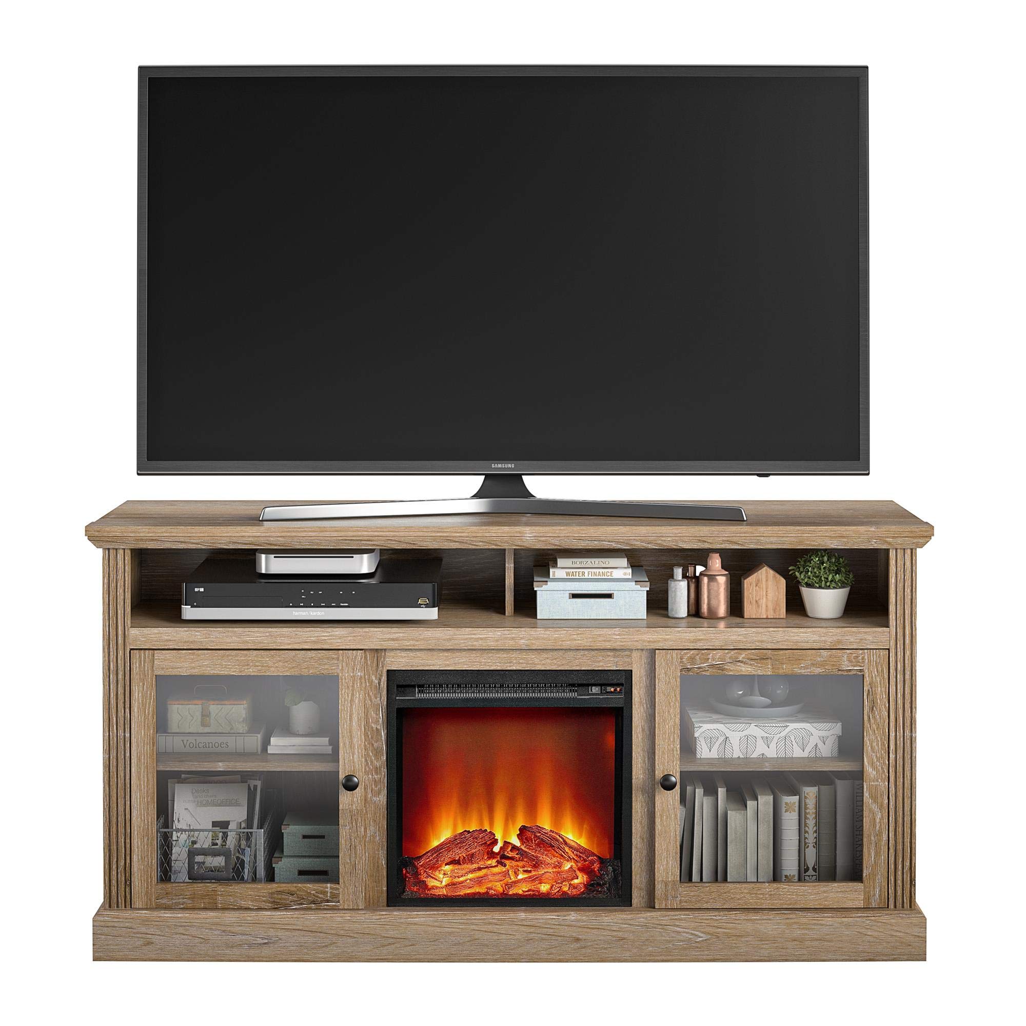 Ameriwood Home Chicago Fireplace TV Stand for TVs up to 65", Natural