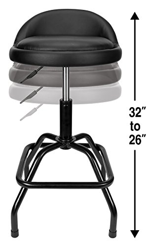 Performance Tool W85011 Adjustable Height Bar Stool, Pneumatic Swivel Bar Stool with Back Support, 360 Degree Swivel, Heavy Duty Steel Frame Stool Perfect for Home, Bar and Shop, Black