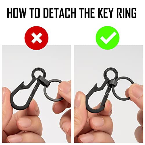 KeyUnity KM01 Titanium EDC Keychain Clip with Bottle Opener, Quick Release Carabiner Key Ring Holder for Men (PVD Black)