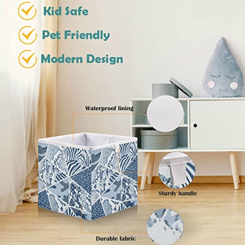 visesunny Closet Baskets Animal Skin Pattern Mosaic Style Storage Bins Fabric Baskets for Organizing Shelves Foldable Storage Cube Bins for Clothes, Toys, Baby Toiletry, Office Supply