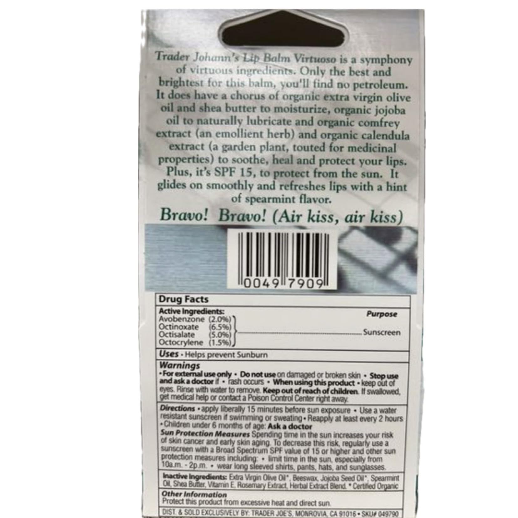 Trader Joe's Virtuoso SPF 15 Spearmint Lip Balm