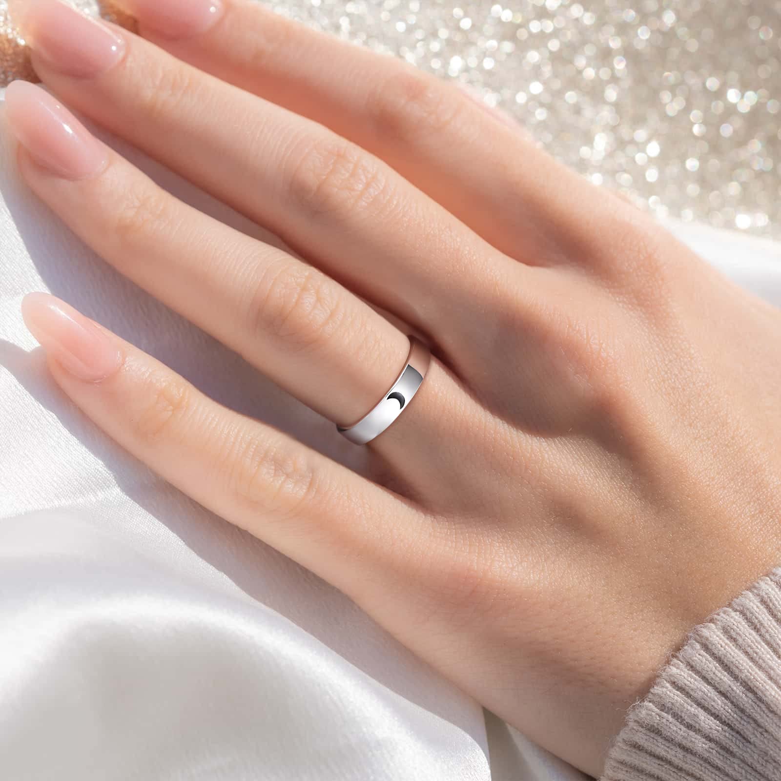 Arvaleff 4mm Moon Statement Ring for Women His and Hers 925 Sterling Silver Couple Rings High Polished Comfort Fit Size 8
