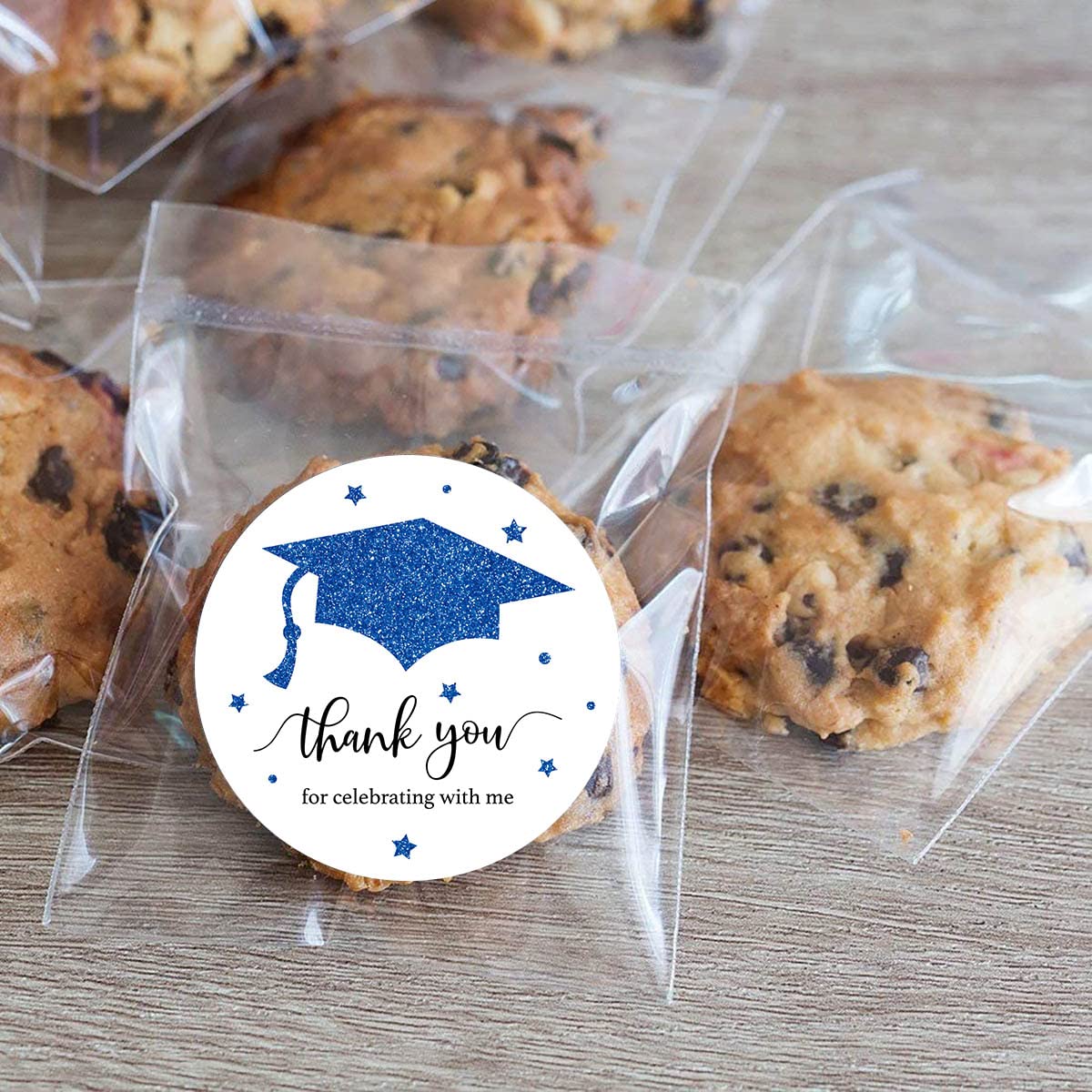 Blue White Graduation Thank You Stickers, Congrats Grad Party Favor Sticker Labels 40-Pack 2in