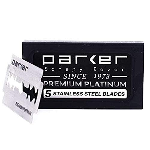Parker, 45R Heavyweight Double Edge Safety Razor – 3 Piece Design with 4 Inch Handle - Solid Brass Frame for Durability –5 Parker Double Edge Razor Blades included