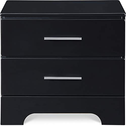 ClickDecor Hudson End Side Nightstand with 2 Drawers, Wooden Accent Table for Bedroom with Matte Chrome Handle, Black