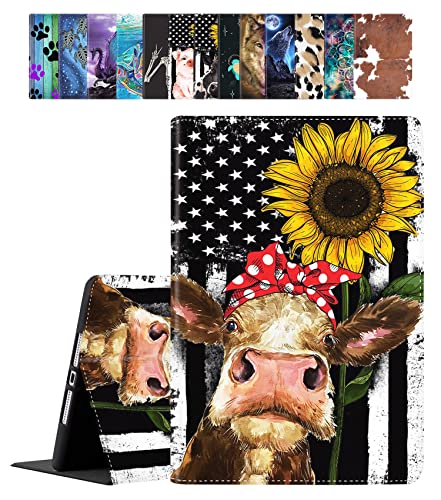 iPad Mini 6 Case, iPad Mini 2021 6th Generation Case Auto Sleep/Wake Multi-Angle Stand for iPad Mini 6th Gen 8.3 Inch , American Flag Sunflower Heifer