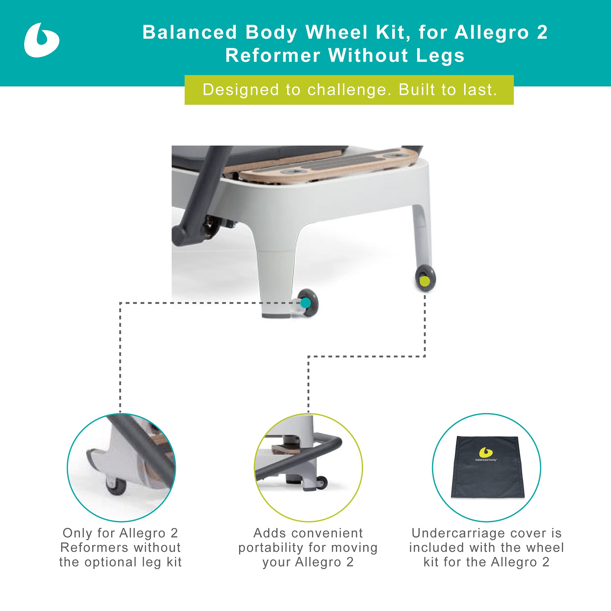 Balanced Body Wheel Kit for Allegro 2 Reformer Without Legs, Replacement Accessories with Cotton Undercarriage Cover