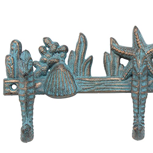 Stonebriar Decorative Cast Iron Seahorse Wall Hook Row, 11.2β, Turquoise