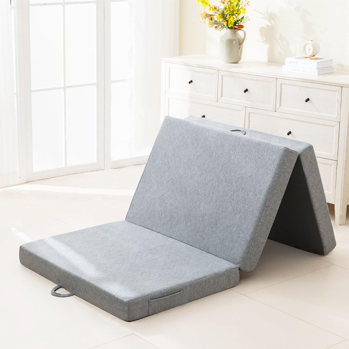 BlissfulRest Trifold Mattress Queen,4 Inch Foldable Mattress Queen,Folding Mattress Queen Removable and Washable with Handles and Non-Slip Bottom for RV/Camping/Guest Room, 78" x 58" x 4"