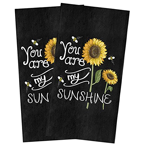 ARTtikke Kitchen Towels You are My Sunshine Black Kitchen Dish Cloths Ultra Soft Absorbent Quick Drying Dish Towels Kitchen Hand Towels Tea Towels with Hanging Loop,2 Pack