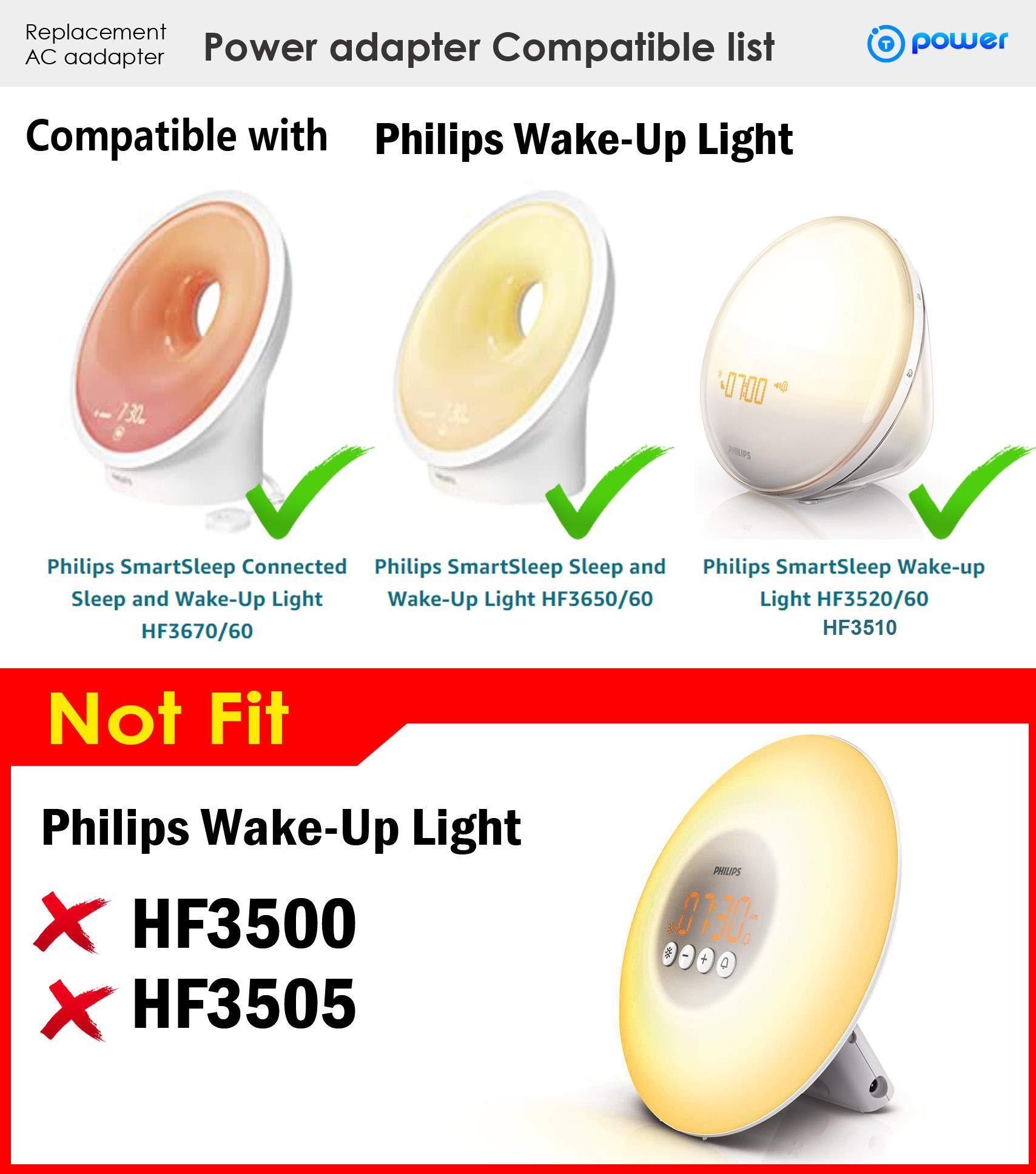 T-Power Charger for 24V Philips Hue Go 798835 800136 71460 LED SmartSleep Wake-Up Light HF3510 HF3520 HF3550 Colored Sunrise SP-REM-PLI-S012BSM2400050 Power Supply