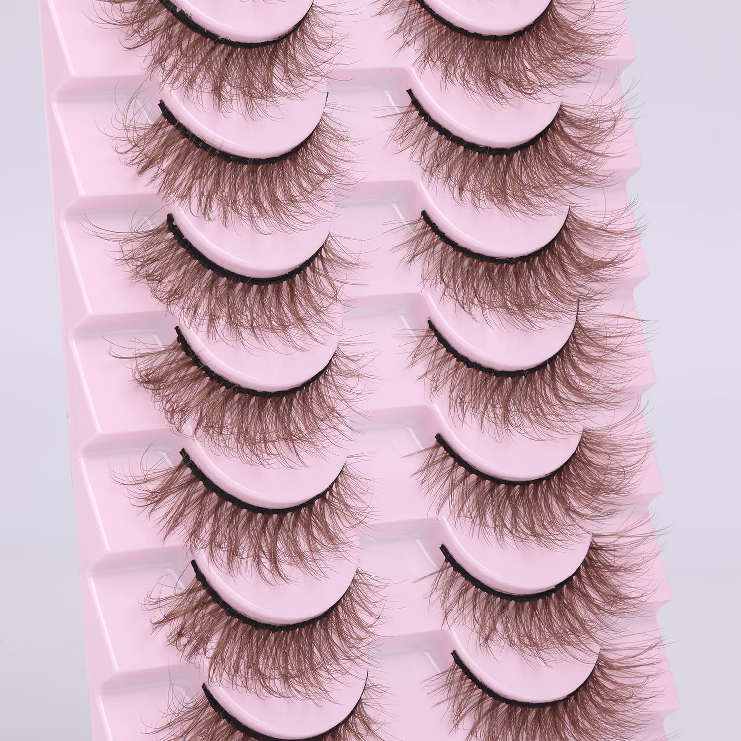 Brown Lashes Cat-Eye False Eyelashes Natural Look 16mm Wispy Faux Mink Eyelashes Fluffy 8D Full Voluma Fake Eye Lashes Pack, 10 Pairs