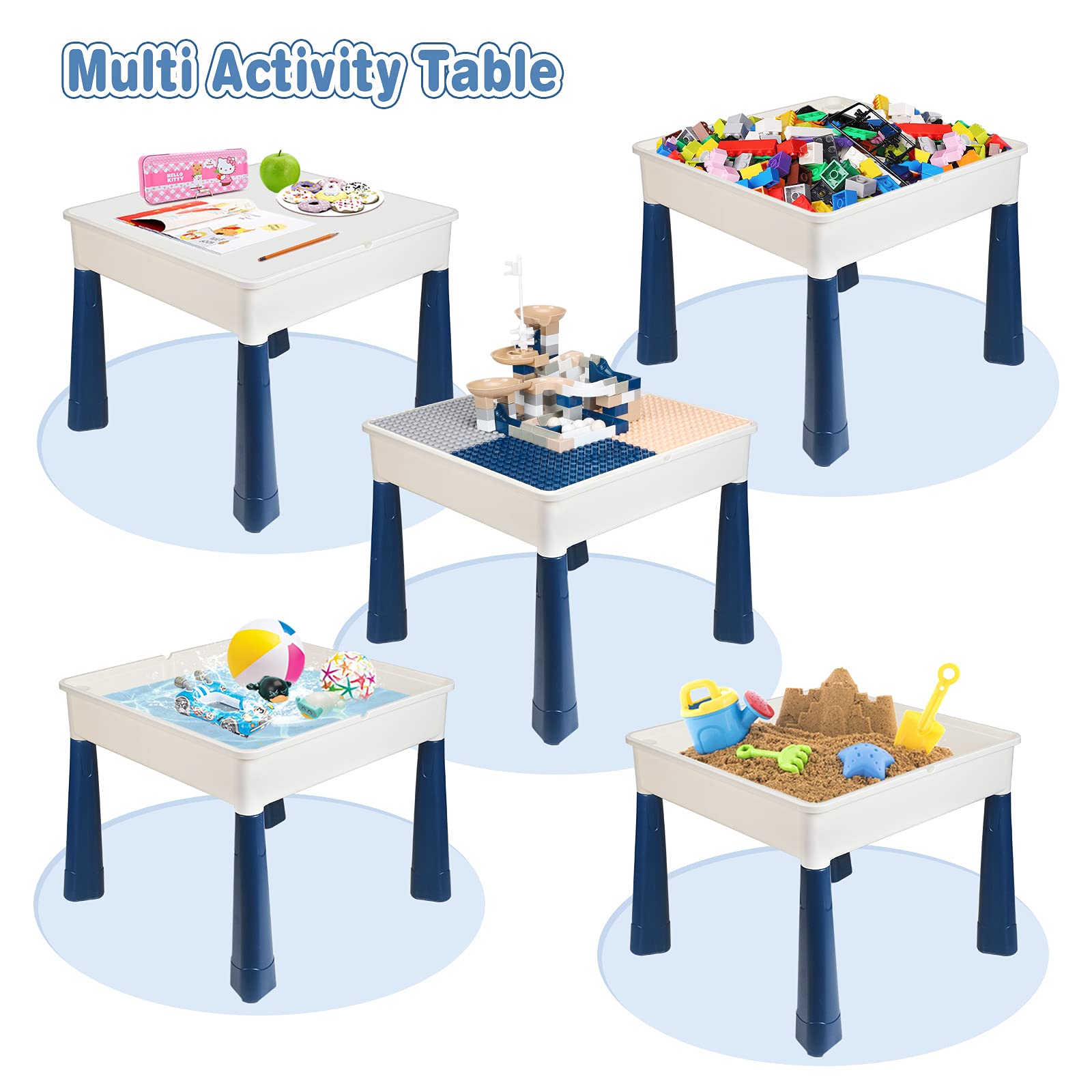 KIDCHEER Kids Table and Chair Set with 100PCS Marble Run, Toddler Table All-in-One Multi Activity Playset, Toddler Building Blocks Toys for Learning & Playing, Water & Sand Game