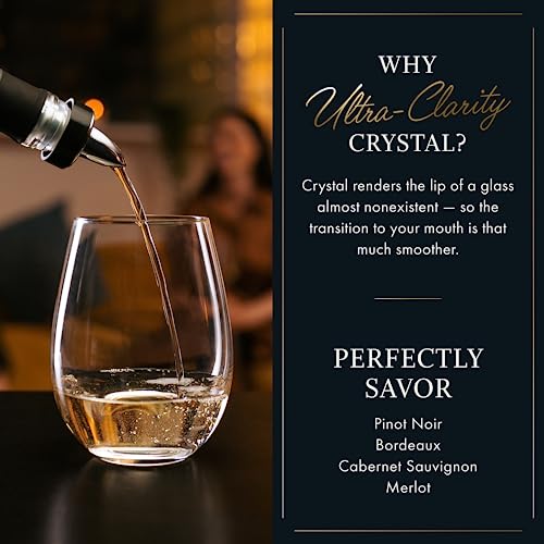 ELIXIR GLASSWARE Stemless Wine Glasses - Hand Blown, Red White Wine Glasses Set of 4 - Premium Crystal Stemless Wine Glasses - Wine Tasting, Wedding, Anniversary, Christmas, Party - 17 oz, Clear