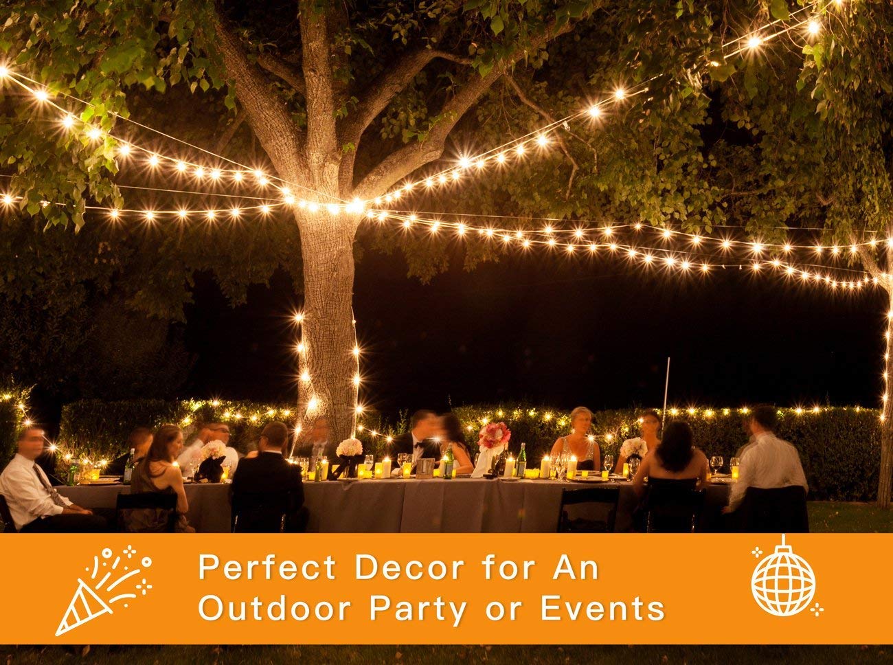Banord Outdoor String Lights, 2 Pack 48ft Waterproof Patio String Lights, Commercial Dimmable ETL Approved 15 Base Sockets, 18 S14 Bulbs(3 Spares) 2700K WarmWhite for Backyard Porch Garden