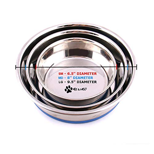 Max and Neo Heavyweight Non-Skid Rubber Bottom Stainless Steel Dog Bowl - We Donate a Bowl to a Dog Rescue for Every Bowl Sold (Medium - 50oz - 8" Diameter)