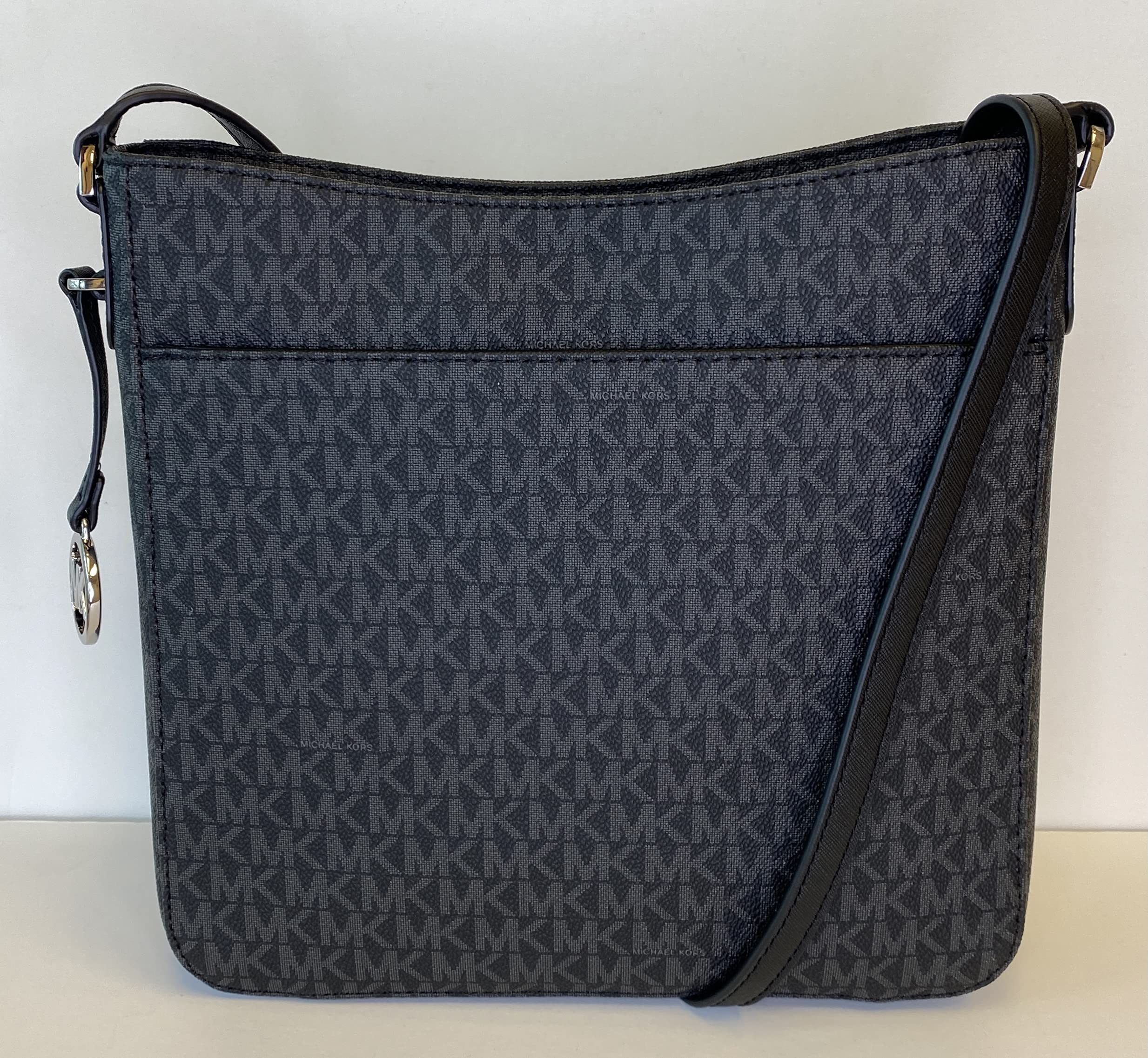 Michael Kors MICHAEL Michael Kors Jet Set Travel Large Messenger Crossbody bundle with Trifold Wallet Purse Hook (Signature MK Vanilla)