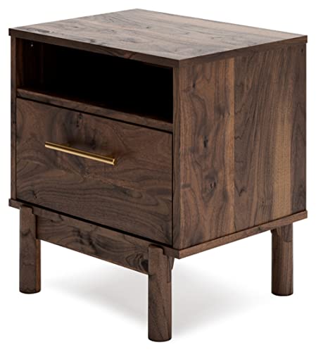 Signature Design by Ashley Calverson Modern 1 Drawer Nightstand with Open Cubby, 21.18" Tall, Dark Brown