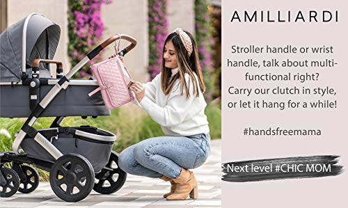 AMILLIARDI Stylish Diaper Changing Pad Portable with Credit Card Holder, Changing Mat, Removable Pad for Baby, Infant, Newborn, Travel, Hook-on Shoulder Strap, 3 Zipped Pockets (Light Pink)