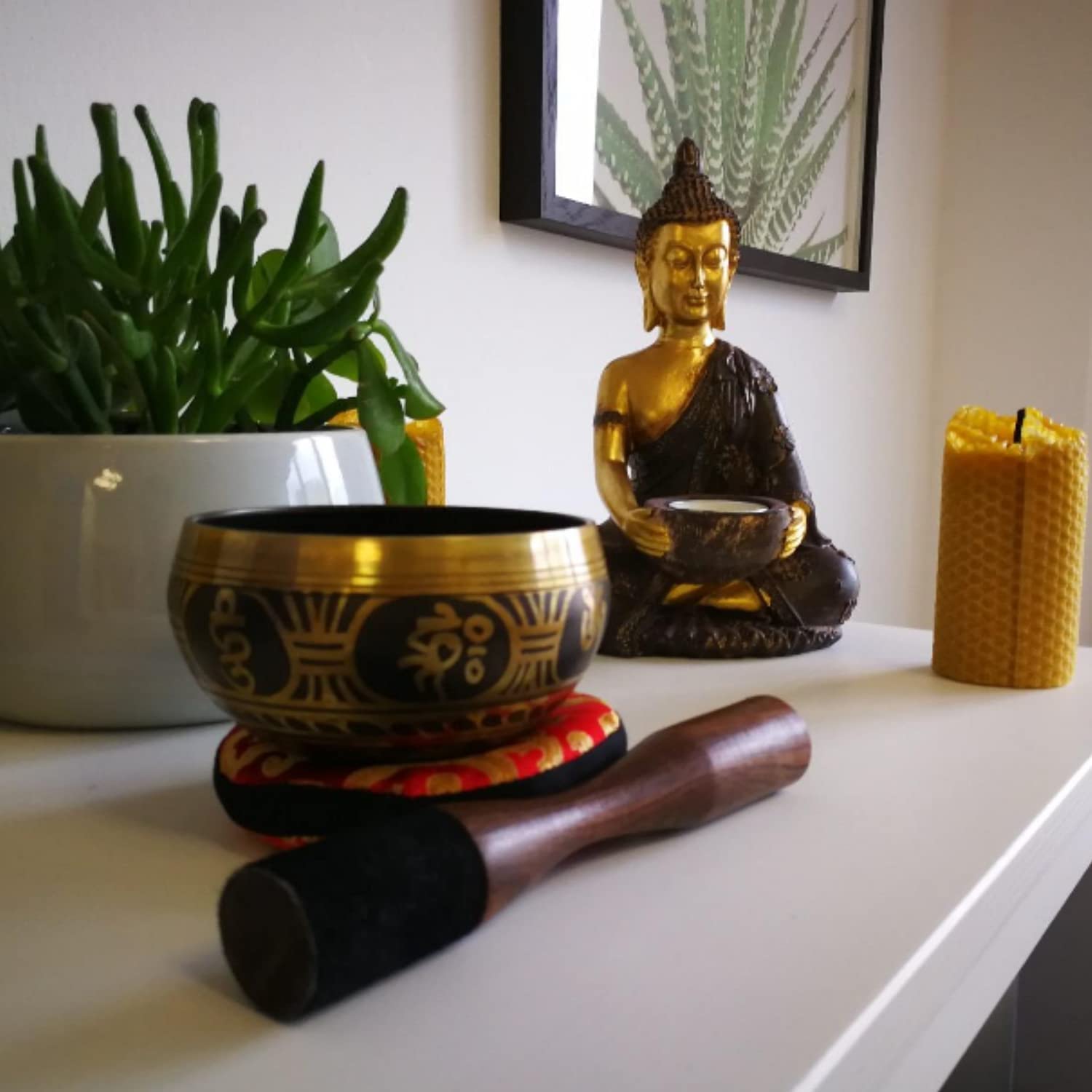 Authentic Hand Crafted Tibetan Singing Bowl Set - Easy to Use with Mallet and Silk Red Cushion