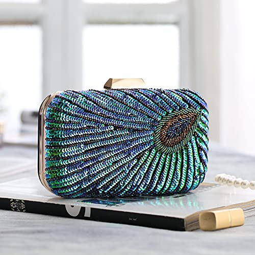 Beaded Sequin Peacock Clutch Purse Sparkly Evening Bags for Women Vintage Party Wedding Handbags