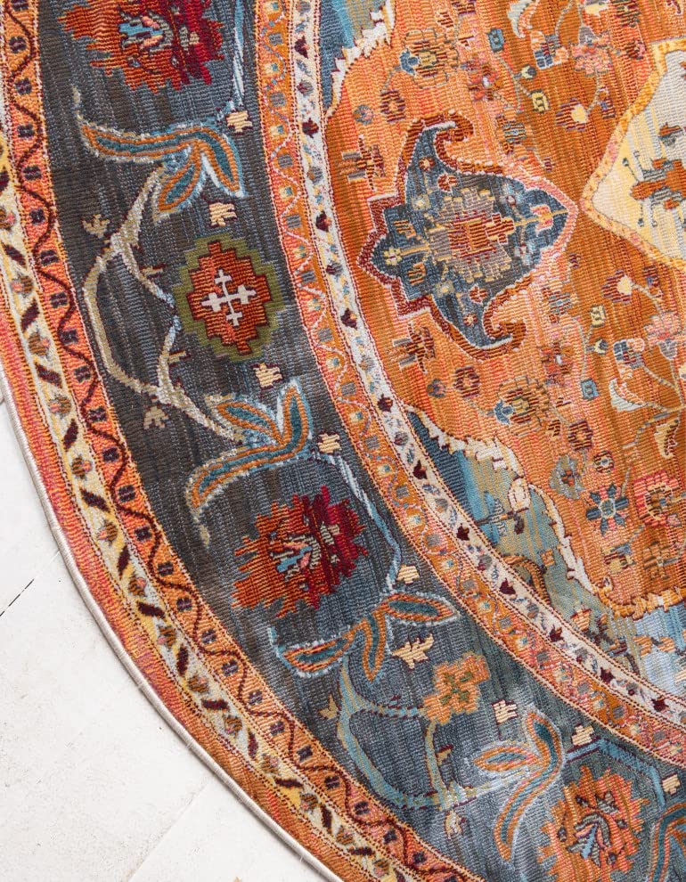 Unique Loom Baracoa Collection Area Rug - Miramar (8' 4" Round, Rust Red/ Blue)