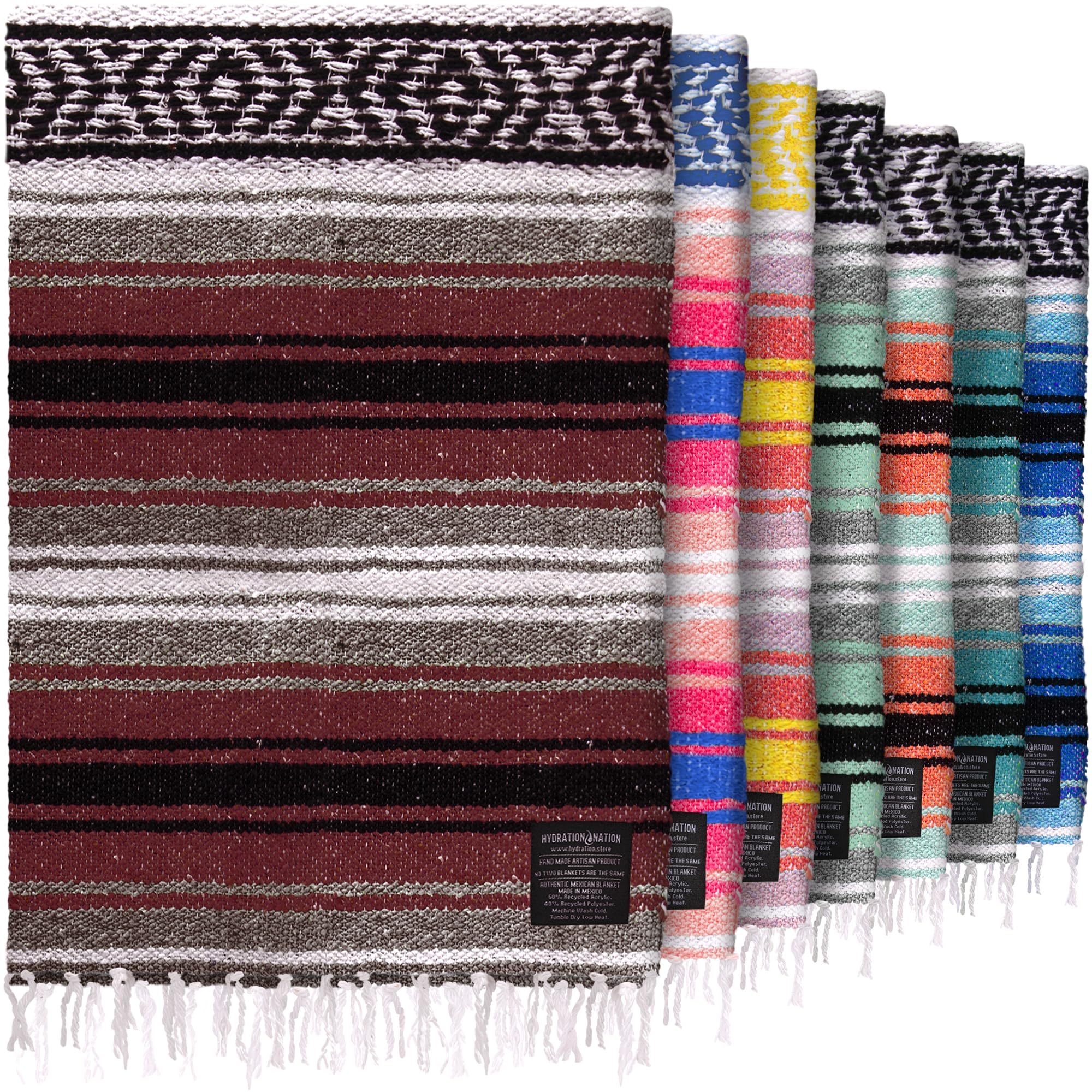 Authentic Large Handwoven Mexican Blanket - Soft Yoga Blanket - Durable Serape Blanket - Lightweight Falsa Blanket, Beach Blanket, Camping Blanket, Picnic Blanket, Outdoor Blanket 70"x50" - Cherry