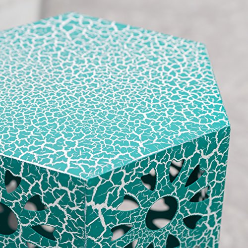 Elliot Outdoor 12 Inch Crackle Teal Sunburst Iron Side Table (Crackle Teal)