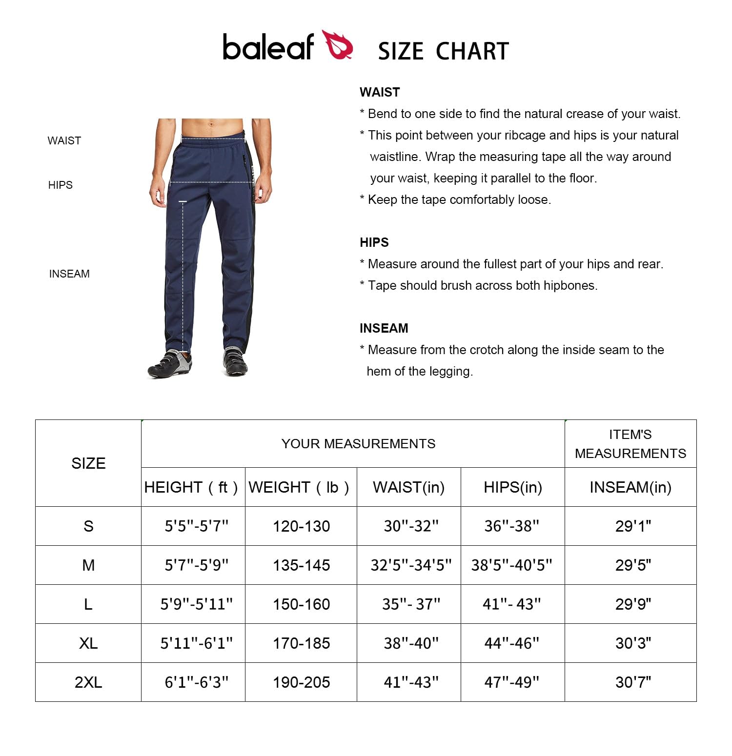 BALEAF Men's Fleece Lined Pants Winter Running Cycling Pants Cold Weather Mountain Bike Windproof Bicycle Gear Black M