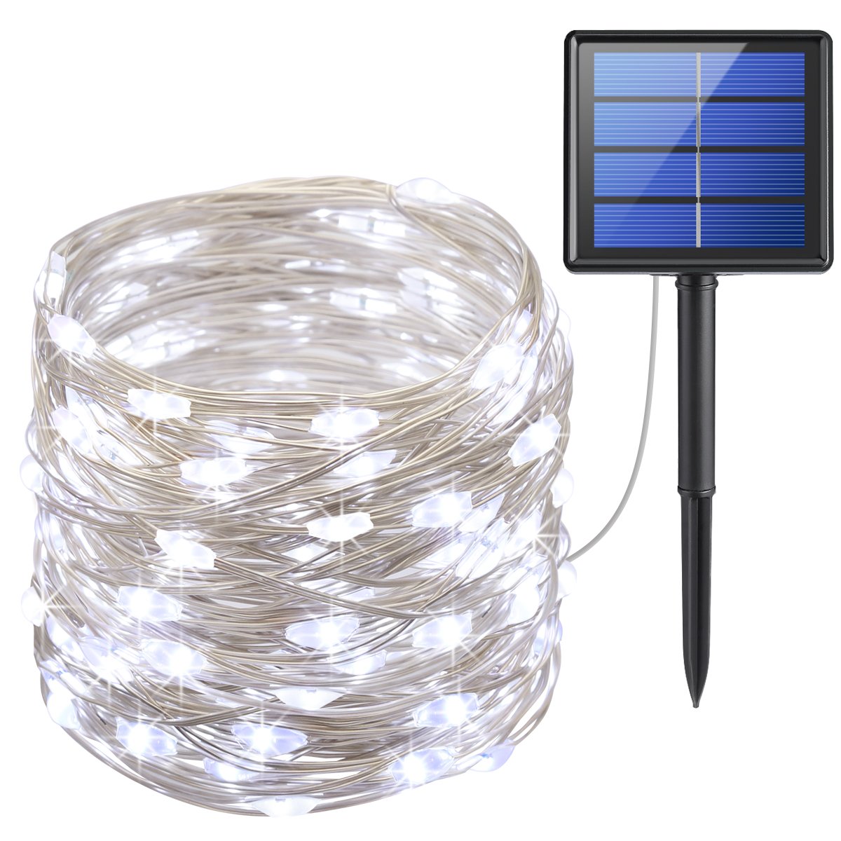 AMIR Solar Powered String Lights, 200 LED Copper Wire Lights, 72ft 8 Modes Starry Lights, Waterproof Decorative Fairy Lights for Outdoor, Wedding, Homes, Party, Halloween (White)