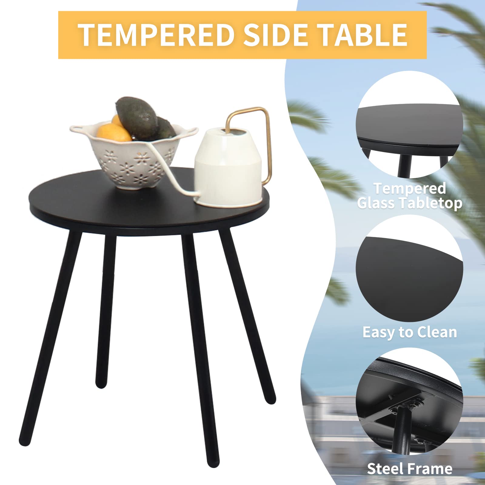 VARVIND 3-Piece Patio Bistro Set,Outdoor Wicker Conversation Bistro Sets with Side Table,Rattan Woven Rope Table Set with Lumbar Pillows,Patio Wicker Furniture for Garden,Balcony,Porch,Poolside(Black)