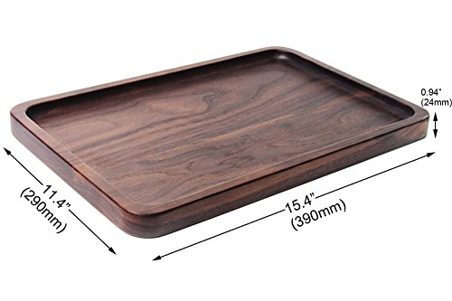Samyo Black Walnut Solid Wood Rectangular Tableware Serving Tray Handcrafted Decorative Trays Food Tray Serving Platters with Gripper for Coffee Wine Cocktail Fruit Meals (Large Size)