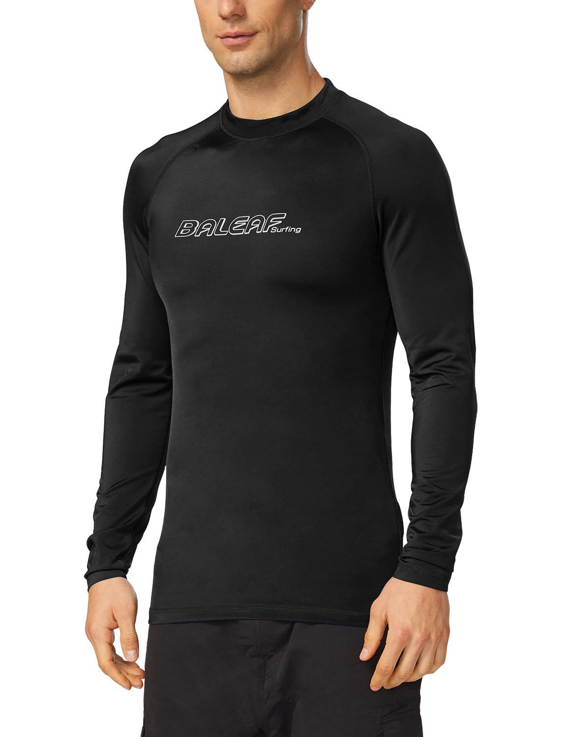 BALEAF Men's Long Sleeve Rashguard Rash Guard Sun Protection Swim Water Shirt UPF SPF 50+ Surfing Diving New Black Size M