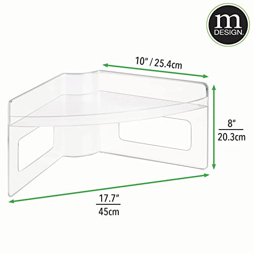 mDesign Plastic Kitchen Cabinet Lazy Susan Food Storage Organizer Raised Shelf Tray - 2 Tier, Pie-Shaped, 1/4 Wedge - Organize Soup Cans, Pasta, Tea, Coffee, Spices, Jars, Bottles, Boxes - Clear