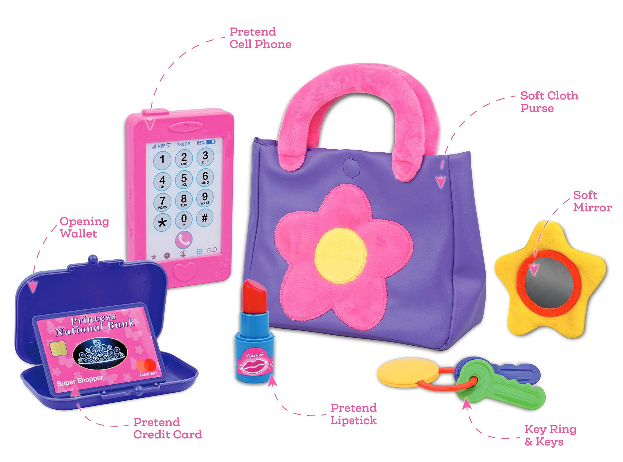 Nothing But Fun Toys Let's Pretend Play Purse Set Designed for Children Ages 2+ Years, Multi