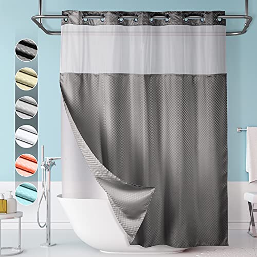 Lagute SnapHook Hook Free Shower Curtain with Snap-in Liner & See Through Top Window | Hotel Grade, Machine Washable | 71Wx74L, Gray