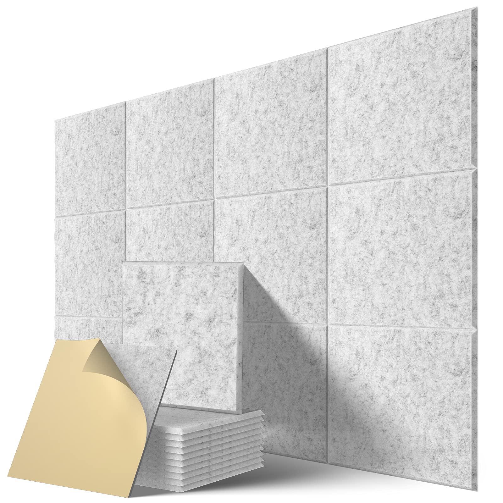 Lebenforce 12 Pack Self-Adhesive Acoustic Panels, 12" X 12" X 0.4" High-Density Polyester Soundproof Wall Panels, Sound Absorbing Panel for Home & Office (Gray)