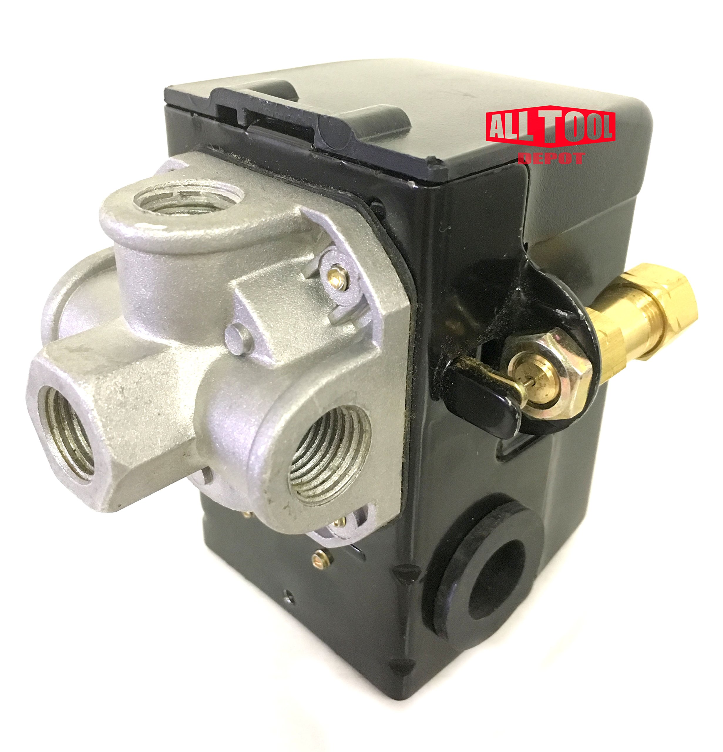 Heavy Duty Air Pressure Switch Sunny H4, 4 Port, 140-175 PSI, 25 Amp, Auto/Off Cut-Out Lever