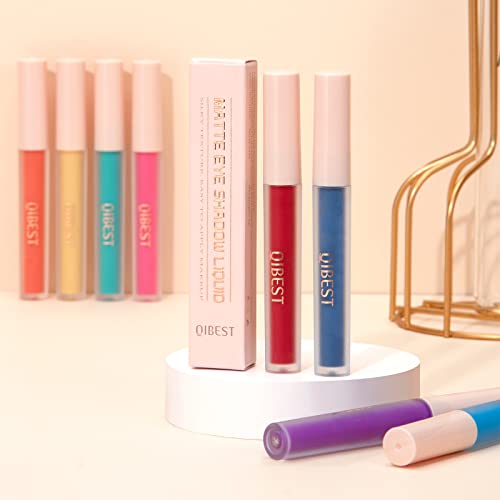 BestLand 8 Colors Liquid Matte Eyeshadow Set Nude Green Blue Red Purple Smokey Eyeshadow Cream Eyeshadow Primer Waterproof Quick Drying Eye Brightener Highlighter Blusher Eye Shadow Makeup (Color B)