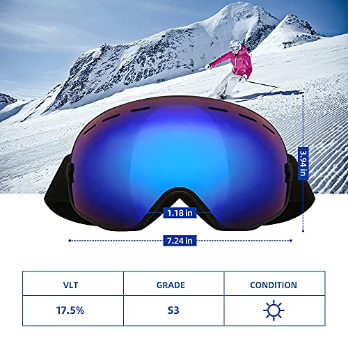 Bauhaus Snowboard Ski Goggles with Case, Winter Spherical Snow Goggles UV Protection, Anti-Fog & OTG Design Snowmobile Goggles
